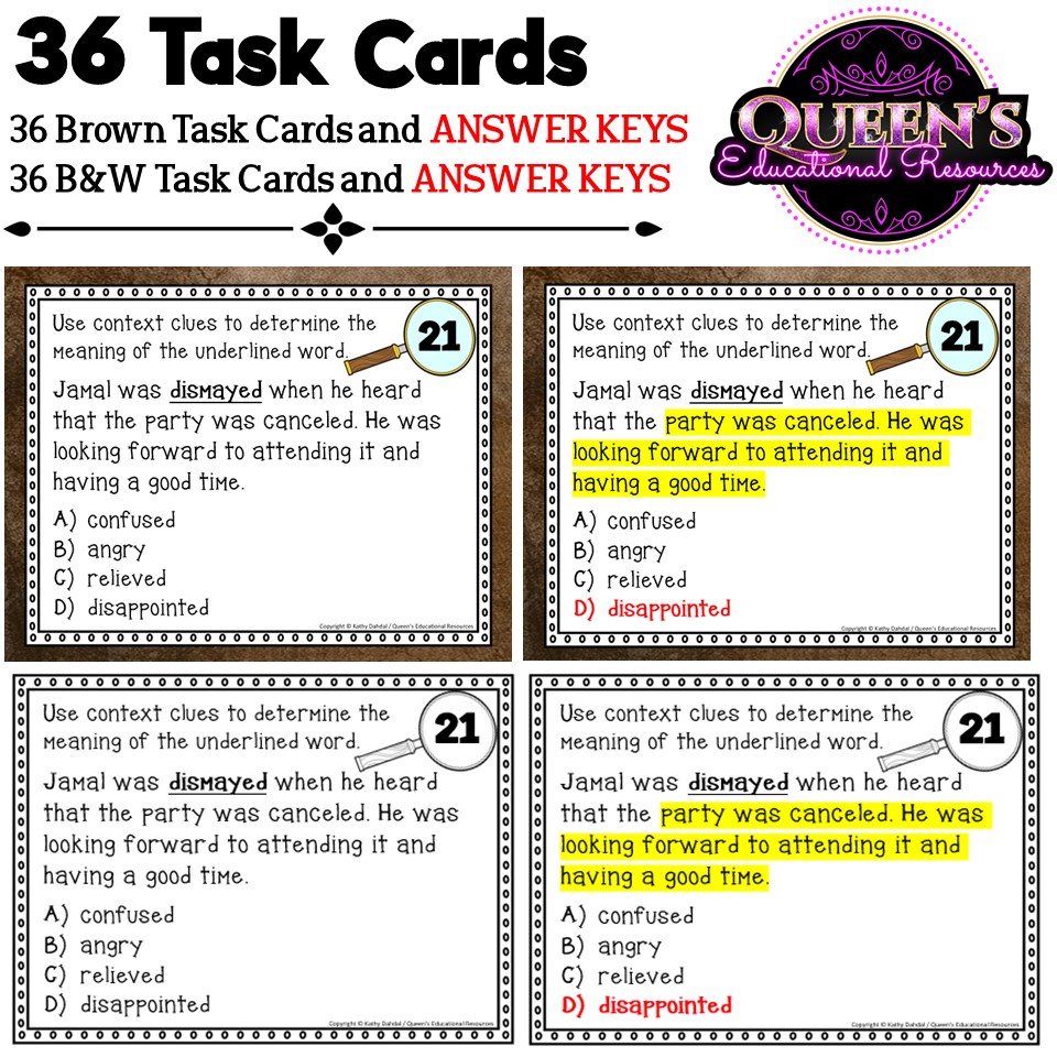 Context Clues Task Cards and Assessment, Reading Comprehension | Made ...