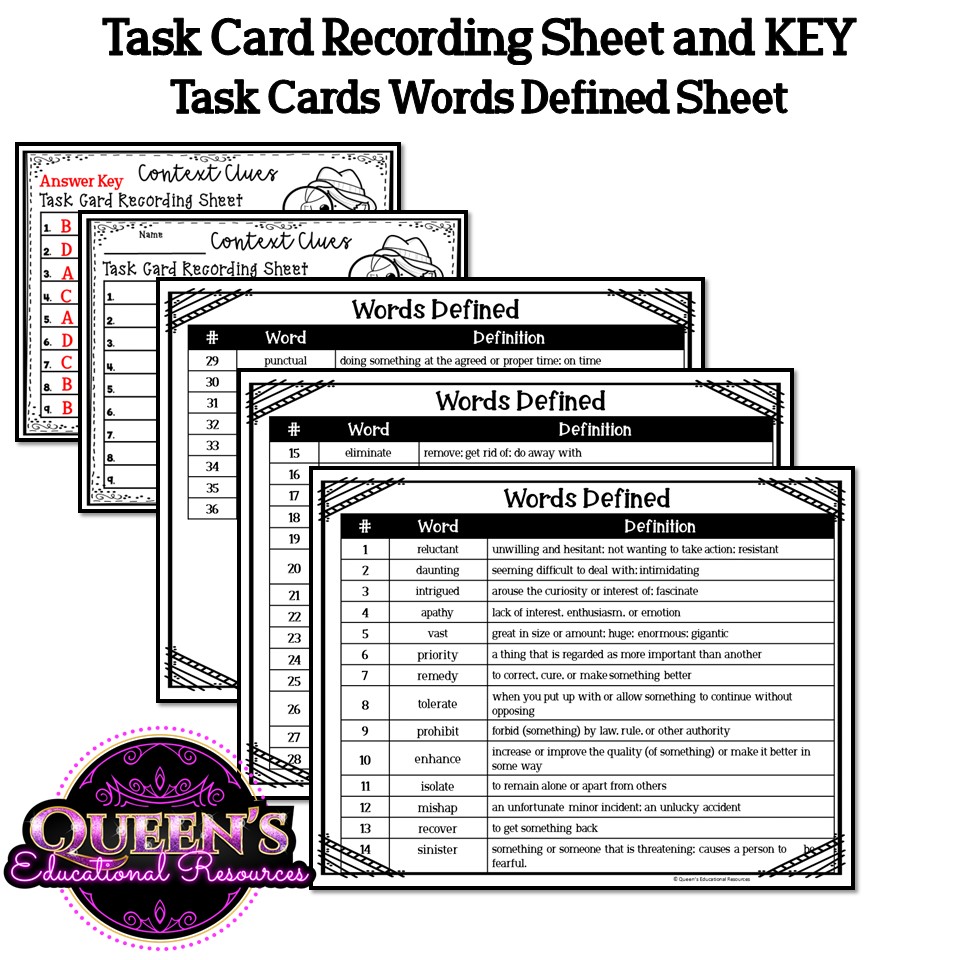 Context Clues Task Cards and Assessment, Reading Comprehension | Made ...
