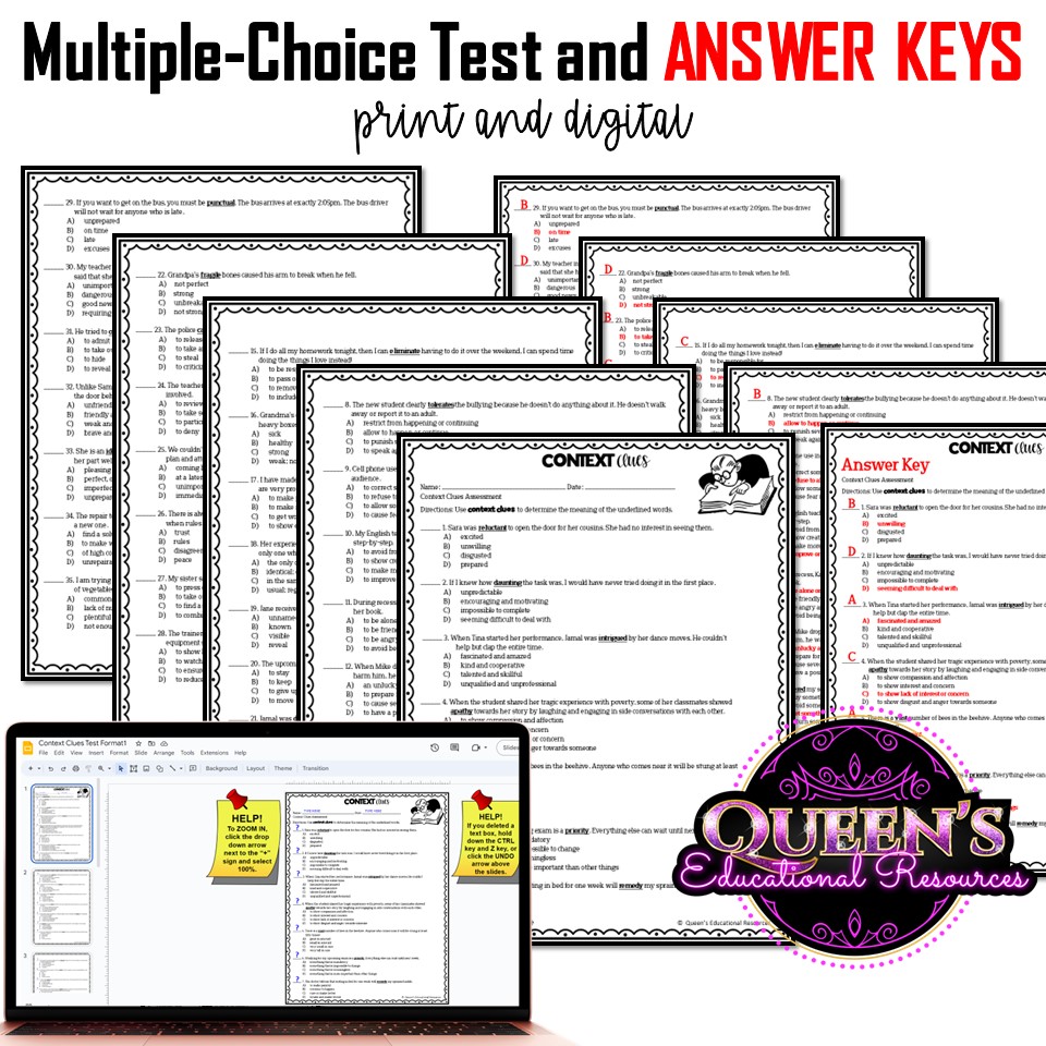 Context Clues Task Cards and Assessment, Reading Comprehension | Made ...