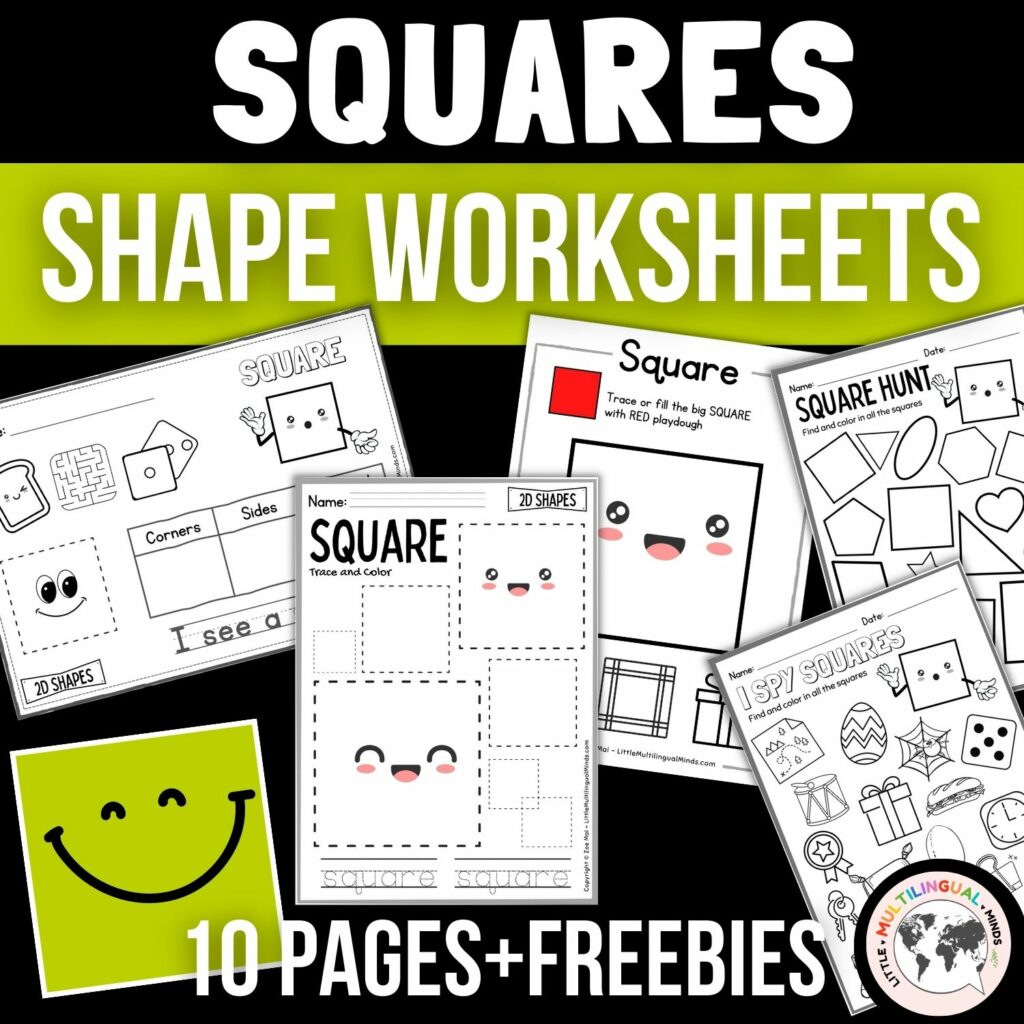 Kindergarten 2D Shapes Worksheet: SQUARE - Shape Sort, Shape Hunt, Math ...