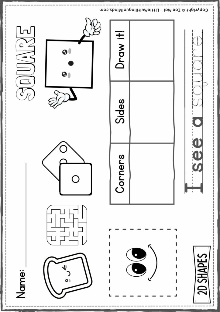 Kindergarten 2D Shapes Worksheet: SQUARE - Shape Sort, Shape Hunt, Math ...