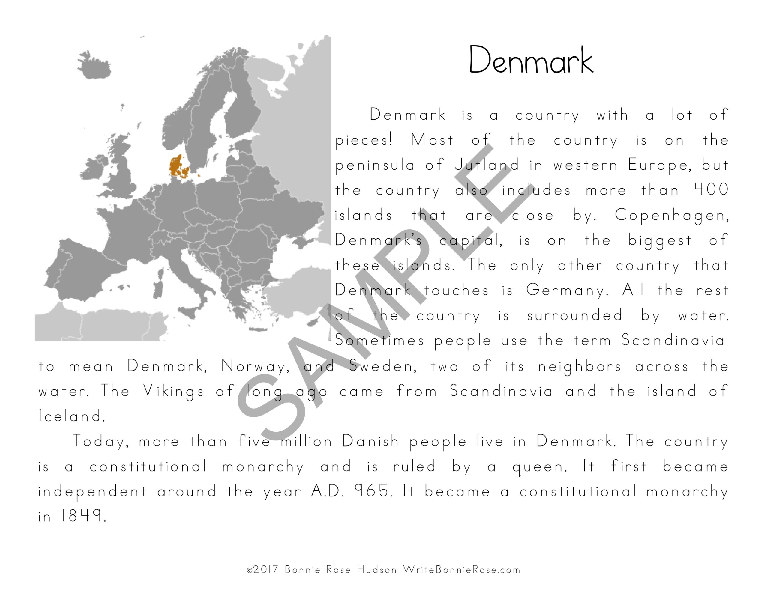 My Book About Denmark with Cursive Copywork | Made By Teachers