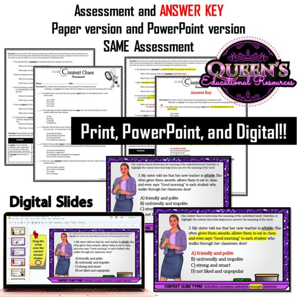 Context Clues Assessment, Context Clues Test, Reading Comprehension ...