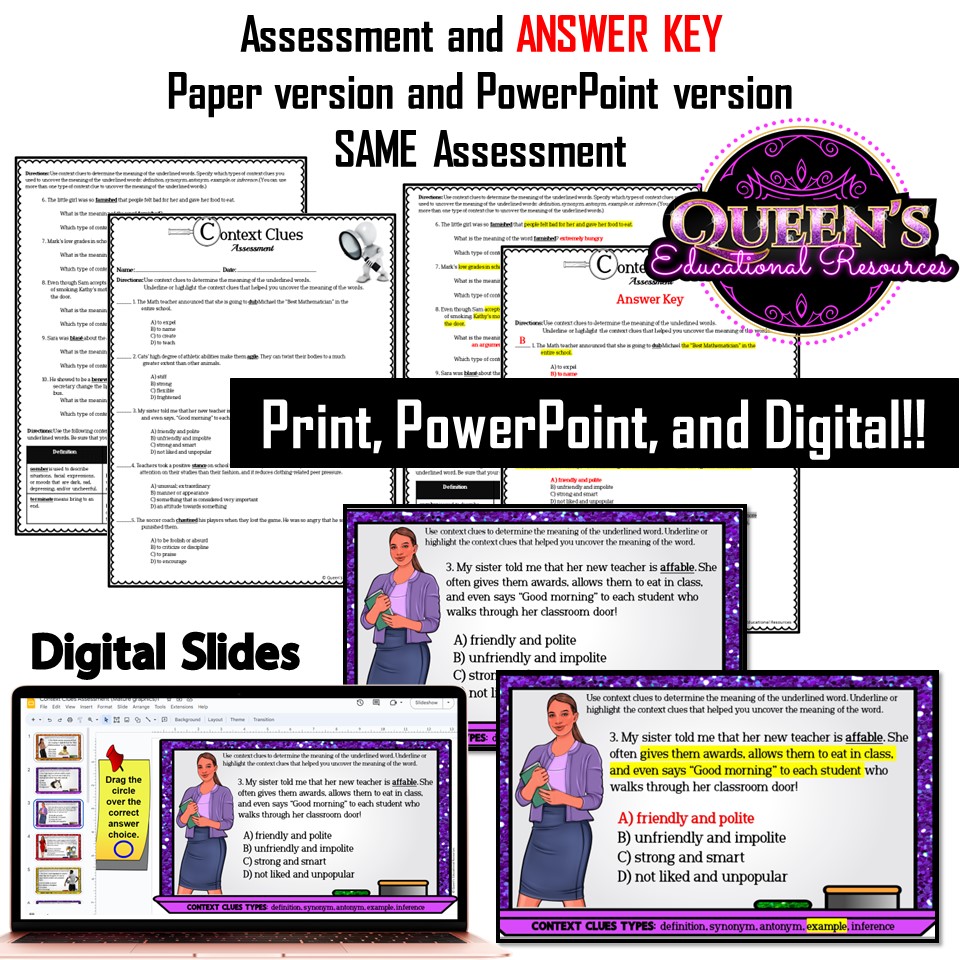 Context Clues Assessment, Context Clues Test, Reading Comprehension ...