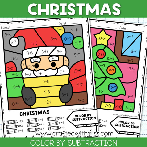 NO PREP Christmas Color By Subtraction Worksheet | Math Center | Made ...