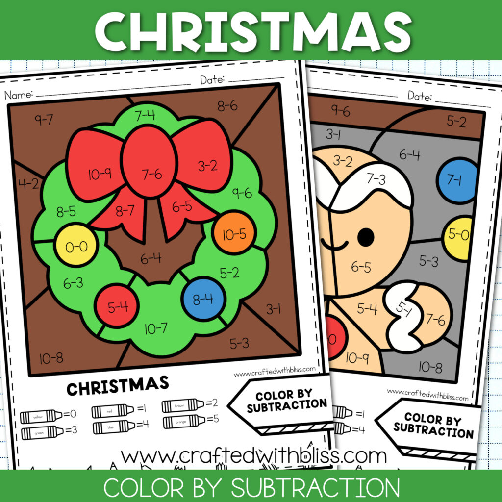 NO PREP Christmas Color By Subtraction Worksheet | Math Center | Made ...