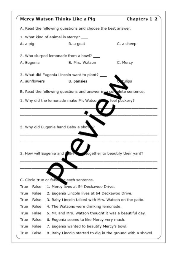 Kate DiCamillo "Mercy Watson Thinks Like a Pig" worksheets | Made By ...