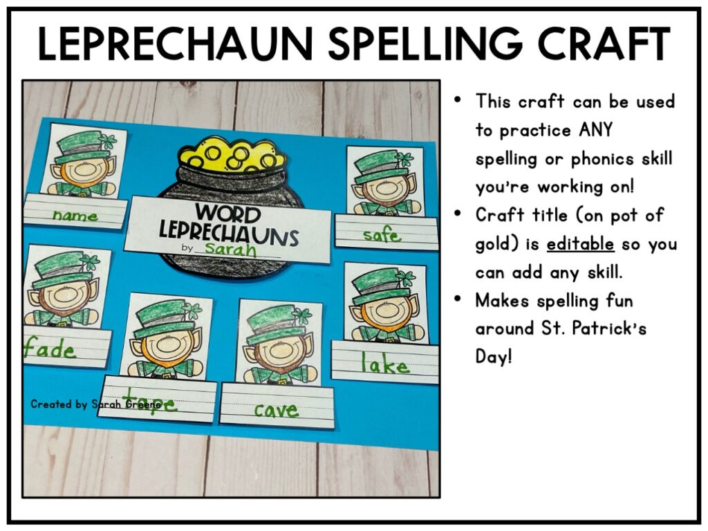 Leprechaun Craft for Spelling or Phonics (editable title included ...