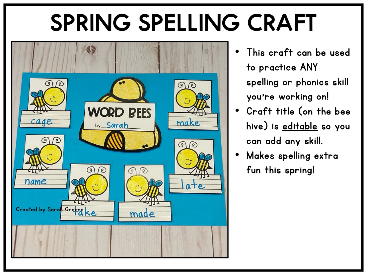 Spring Bee Craft for Spelling or Phonics (editable title included ...