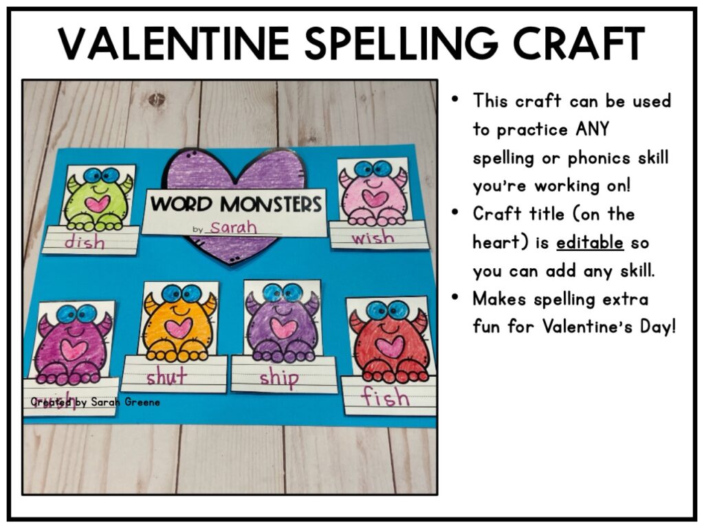 Valentine Love Monster Craft for Spelling or Phonics Skill (with ...