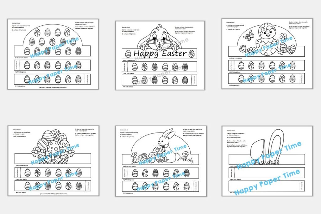 Easter Paper Crowns Headbands Printable Eggs Bunny Chick Craft Coloring ...