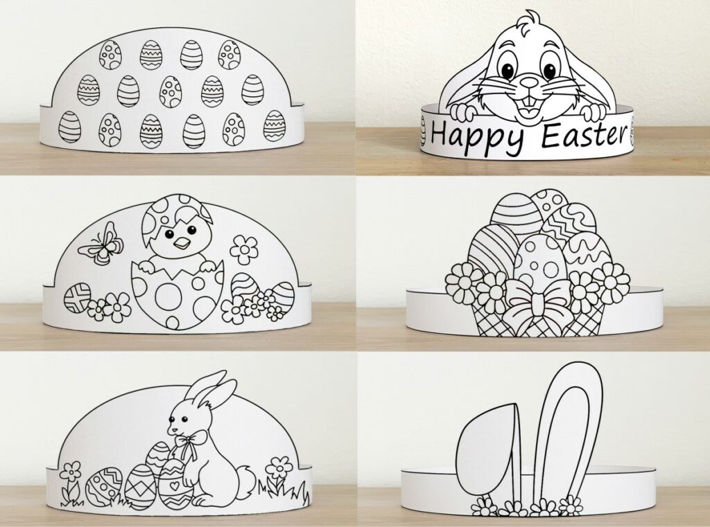 Easter Paper Crowns Headbands Printable Eggs Bunny Chick Craft Coloring ...
