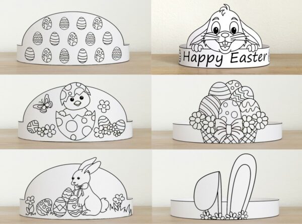 Easter Paper Crowns Headbands Printable Eggs Bunny Chick Craft Coloring ...