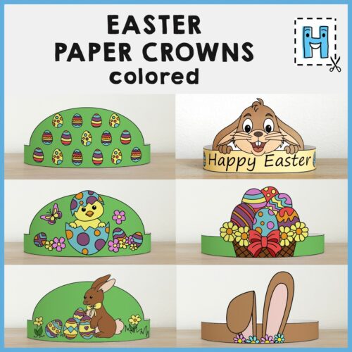 Easter Paper Crowns Headbands Printable Eggs Bunny Chick Craft Activity ...