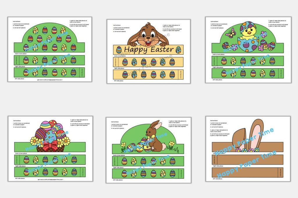 Easter Paper Crowns Headbands Printable Eggs Bunny Chick Craft Activity ...