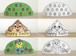Easter Paper Crowns Headbands Printable Eggs Bunny Chick Craft Coloring ...