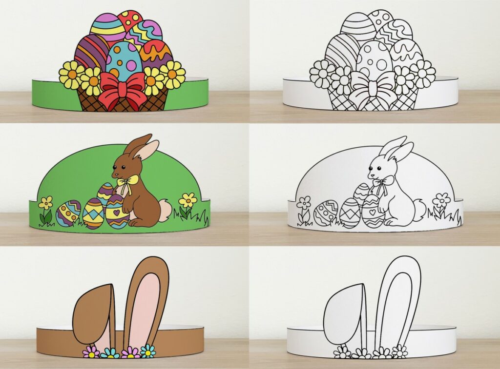 Easter Paper Crowns Headbands Printable Eggs Bunny Chick Craft Coloring ...
