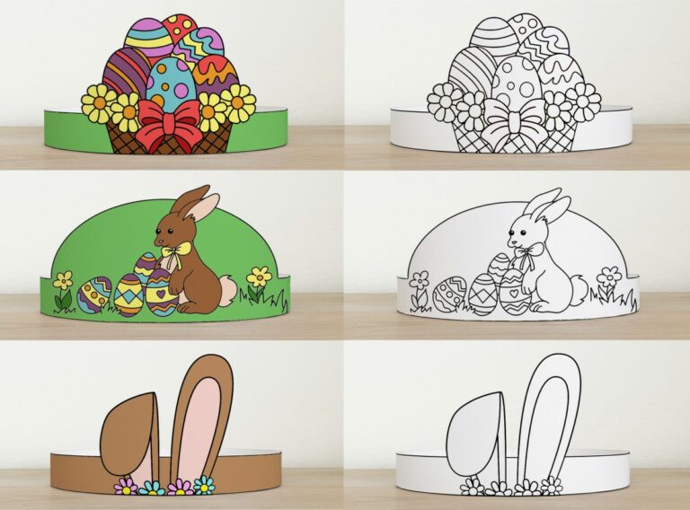 Easter Paper Crowns Headbands Printable Eggs Bunny Chick Craft Coloring ...