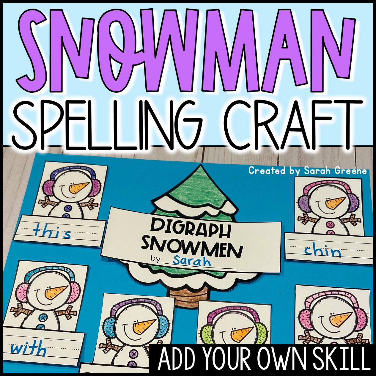 Snowman Craft for Spelling or Phonics Skill (editable title included ...