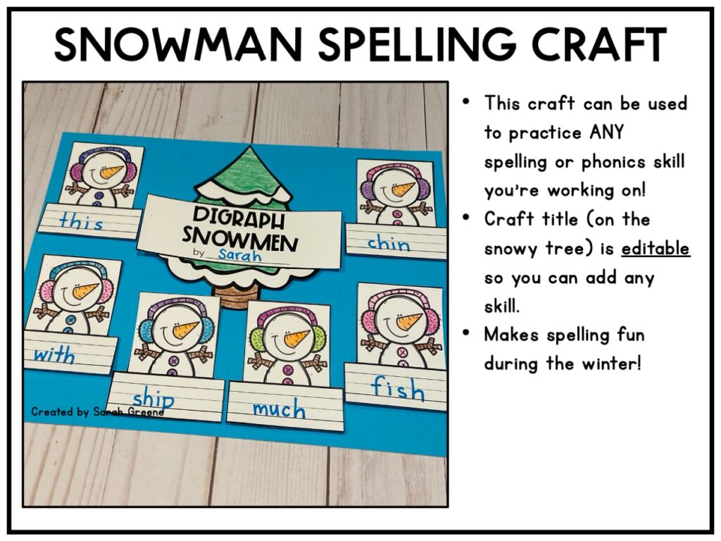 Snowman Craft for Spelling or Phonics Skill (editable title included ...