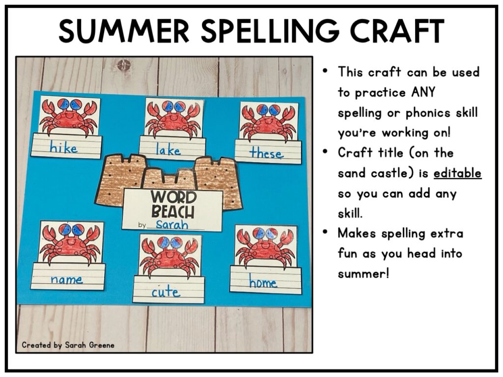 Summer Beach Craft for Spelling or Phonics Skill (editable title ...