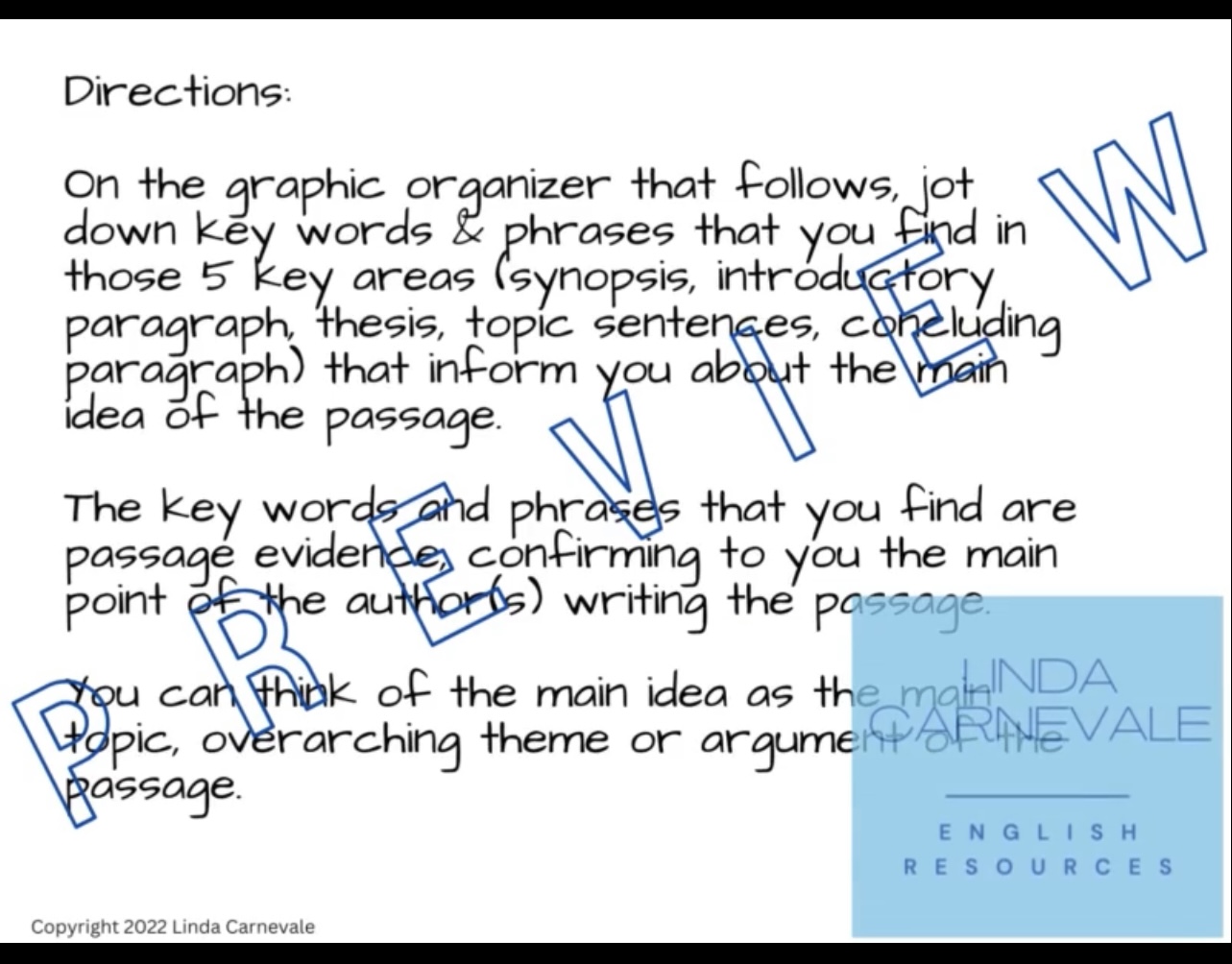 How to Find the Main Idea in a Reading Passage Graphic Organizer | Made ...