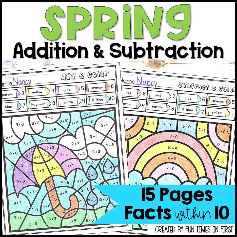 Spring Color by Number BUNDLE - Addition Subtraction & Mixed Facts ...