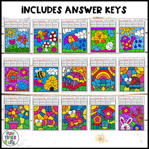 Spring Color by Number | Addition Subtraction & Mixed Practice within ...