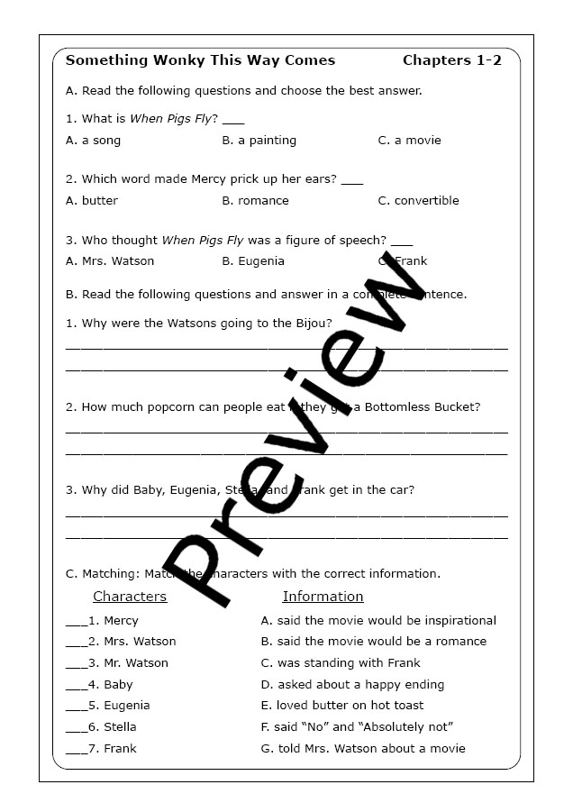 Kate DiCamillo "Mercy Watson Something Wonky This Way Comes" worksheets | Made By Teachers