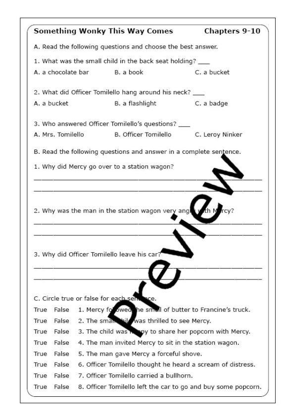 Kate DiCamillo "Mercy Watson Something Wonky This Way Comes" worksheets ...