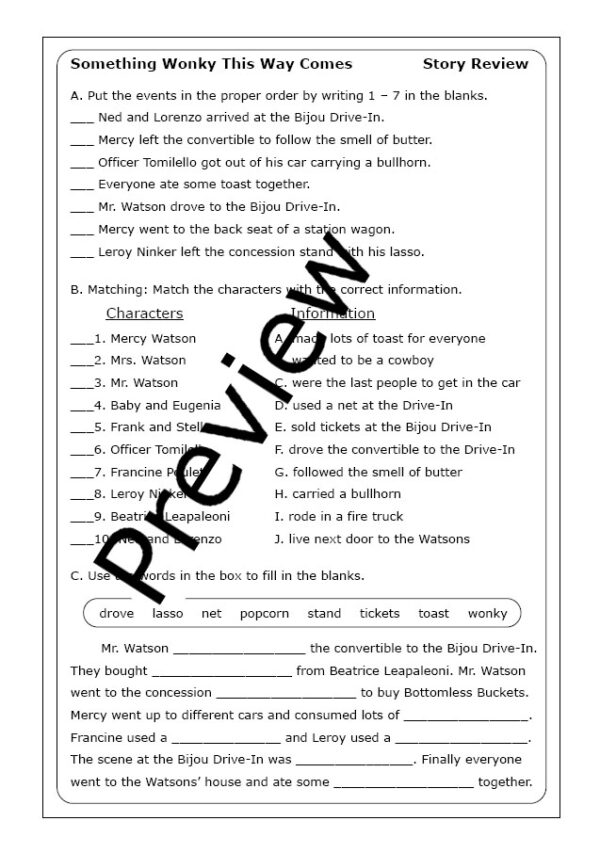 Kate DiCamillo "Mercy Watson Something Wonky This Way Comes" worksheets ...