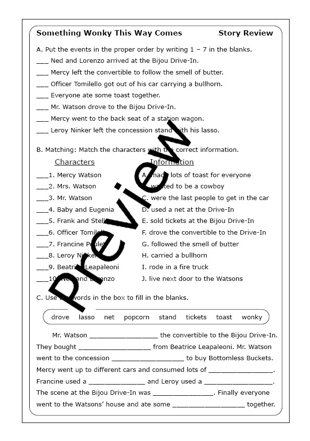 Kate DiCamillo "Mercy Watson Something Wonky This Way Comes" worksheets | Made By Teachers