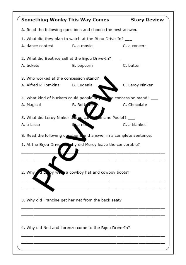 Kate DiCamillo "Mercy Watson Something Wonky This Way Comes" worksheets ...