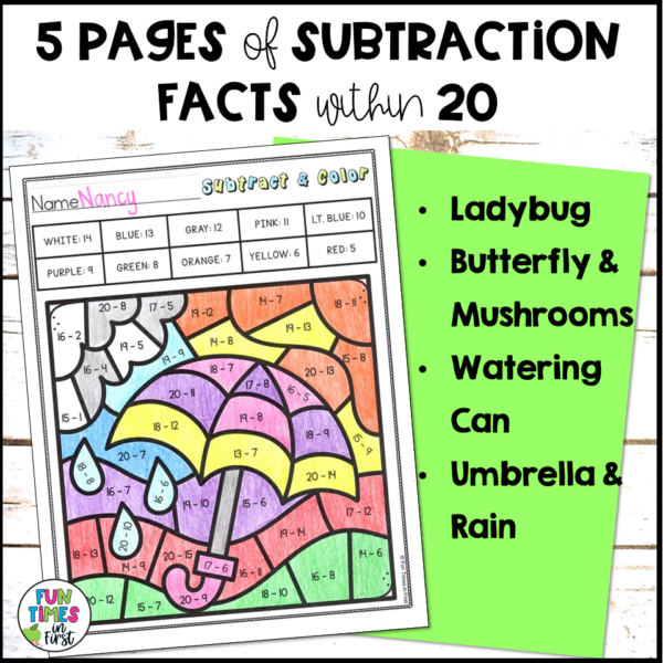 Spring Color by Number Math Worksheets - Addition and Subtraction ...
