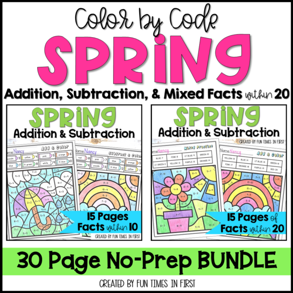 Spring Color by Number BUNDLE - Addition Subtraction & Mixed Facts ...