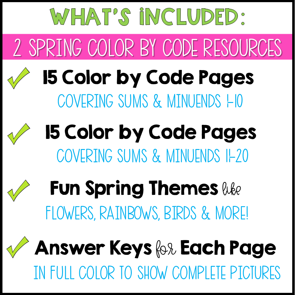Spring Color by Number BUNDLE - Addition Subtraction & Mixed Facts ...