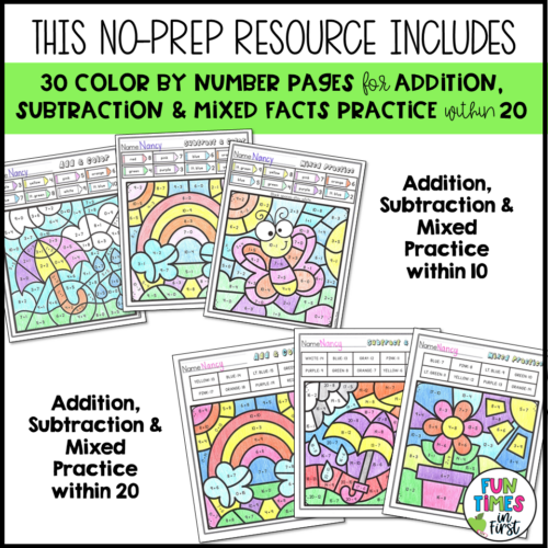 Spring Color by Number BUNDLE - Addition Subtraction & Mixed Facts ...