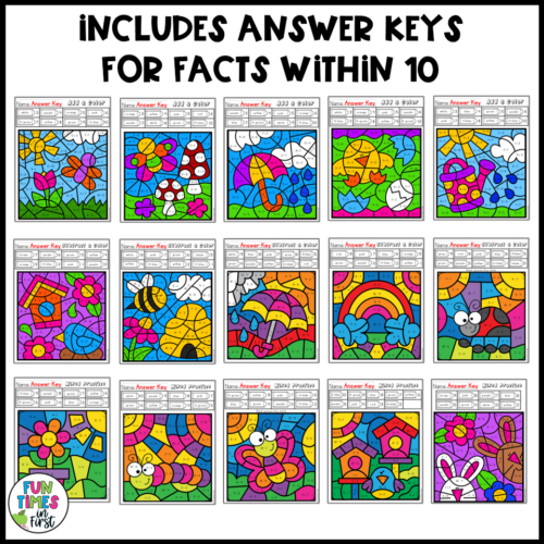 Spring Color by Number BUNDLE - Addition Subtraction & Mixed Facts ...