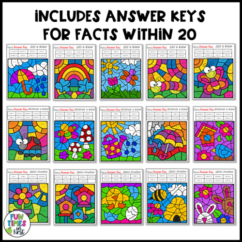 Spring Color by Number BUNDLE - Addition Subtraction & Mixed Facts ...