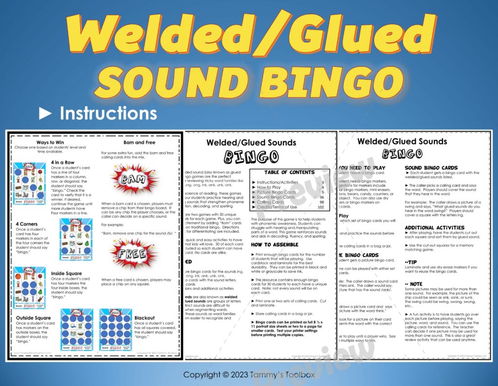 Welded Glued Sounds Bingo Game for Phonemic Awareness | Made By Teachers