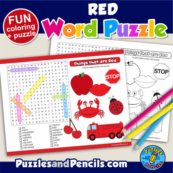 Things that are Red Word Search Puzzle and Coloring | Color Wordsearch ...