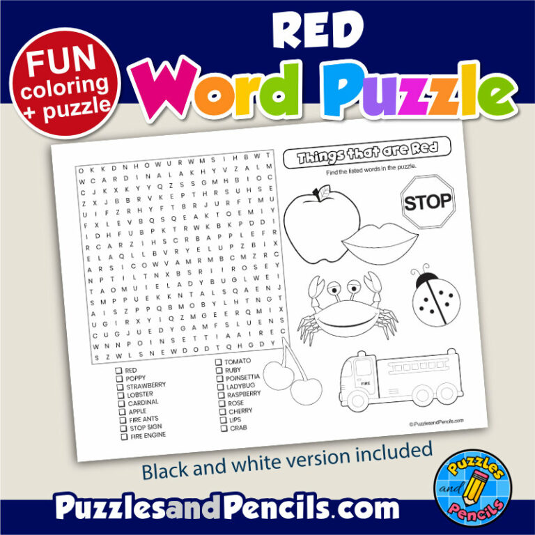 Things that are Red Word Search Puzzle and Coloring | Color Wordsearch ...
