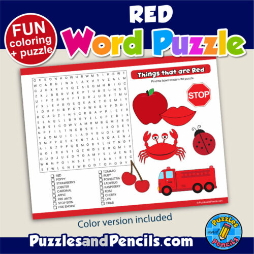 Things that are Red Word Search Puzzle and Coloring | Color Wordsearch ...