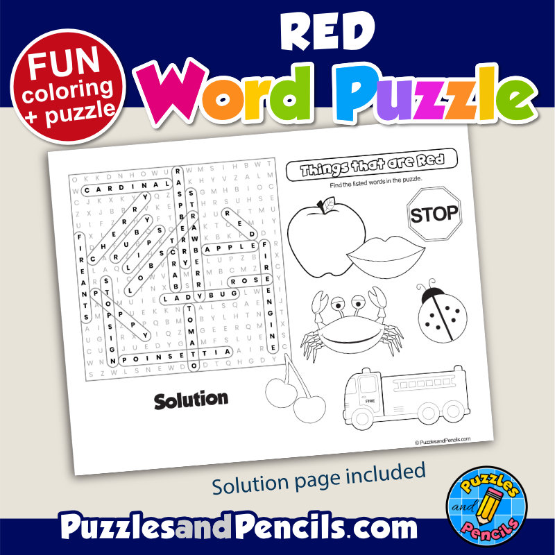 Things that are Red Word Search Puzzle and Coloring | Color Wordsearch ...