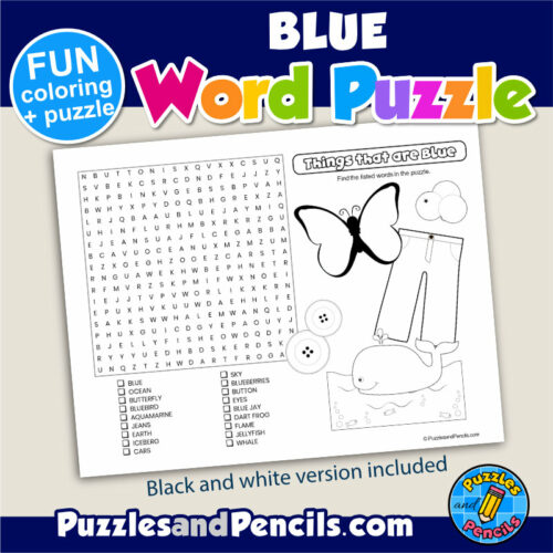 Things that are Blue Word Search Puzzle and Coloring | Color Wordsearch ...