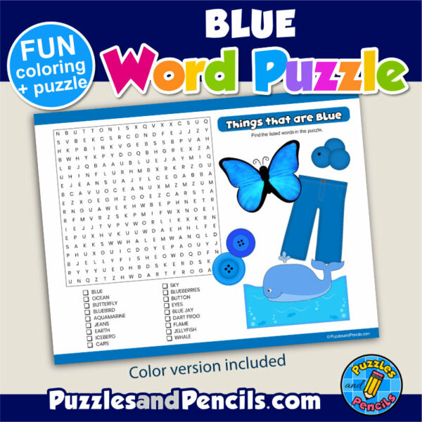 Things that are Blue Word Search Puzzle and Coloring | Color Wordsearch ...