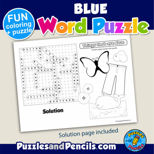 Things that are Blue Word Search Puzzle and Coloring | Color Wordsearch ...