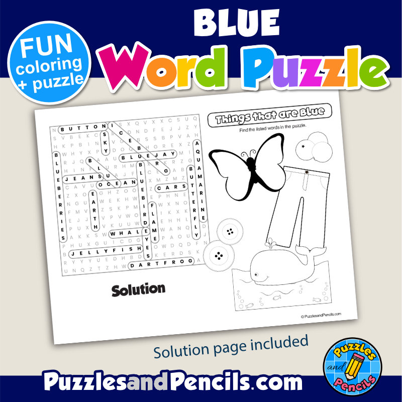 Things that are Blue Word Search Puzzle and Coloring | Color Wordsearch ...