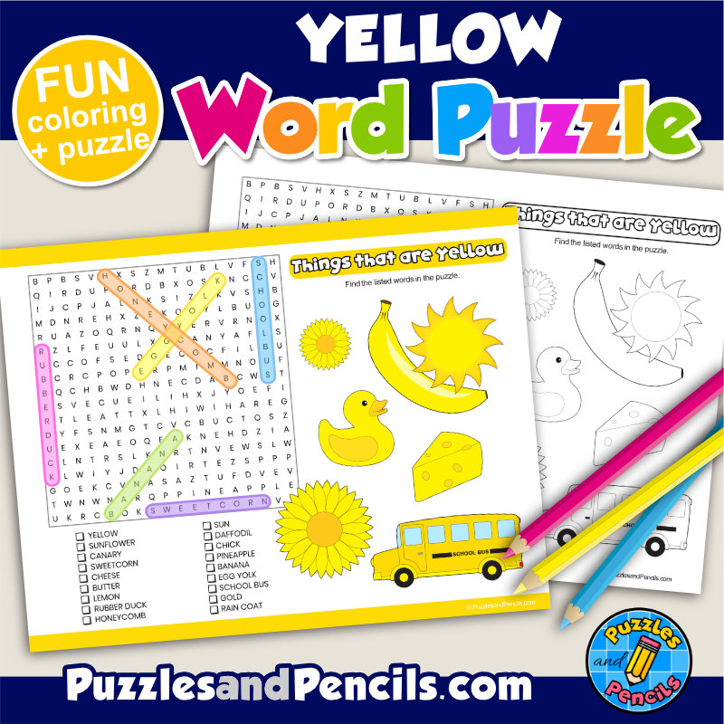 Things that are Yellow Word Search Puzzle and Coloring | Color ...