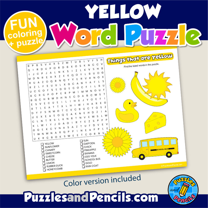 Things that are Yellow Word Search Puzzle and Coloring | Color ...